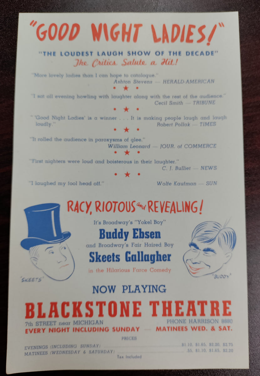 Vintage Blackstone Theatre Flyer Featuring Buddy Ebsen in "Goodnight ...