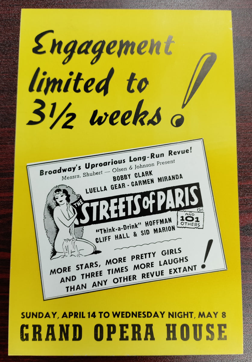 Vintage Grand Opera House Flyer Featuring "The Streets of Paris" – All ...