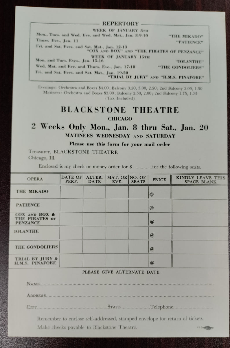 Vintage Blackstone Theatre Mail Order Flyer – All In Autographs